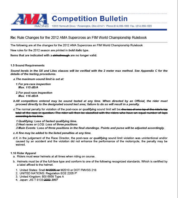 2012 AMA Supercross Rule Updates - Motocross Feature Stories - Vital MX