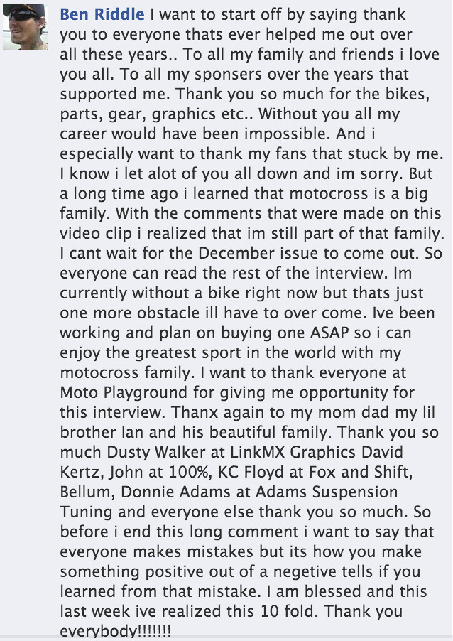 Ben Riddle - I'll Right Back" - Moto-Related - Motocross Forums ...
