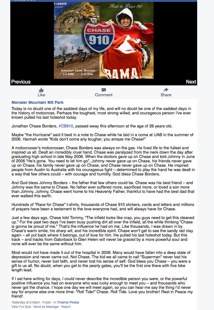 Chase Borders R.I.P. - Moto-Related - Motocross Forums / Message Boards ...