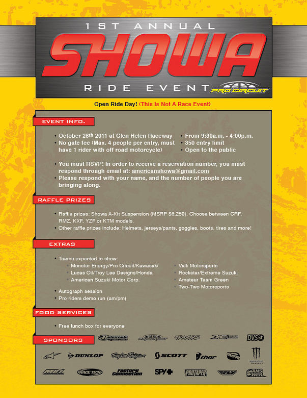 1st Annual Showa Ride Event - Motocross Press Releases - Vital MX