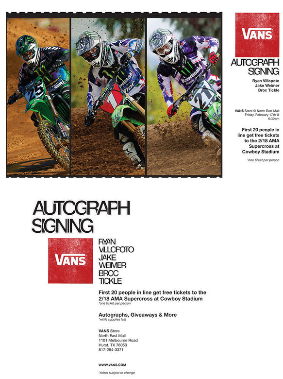 Vans Motocross Autograph Signing in Dallas, TX this FRIDAY! - Motocross ...