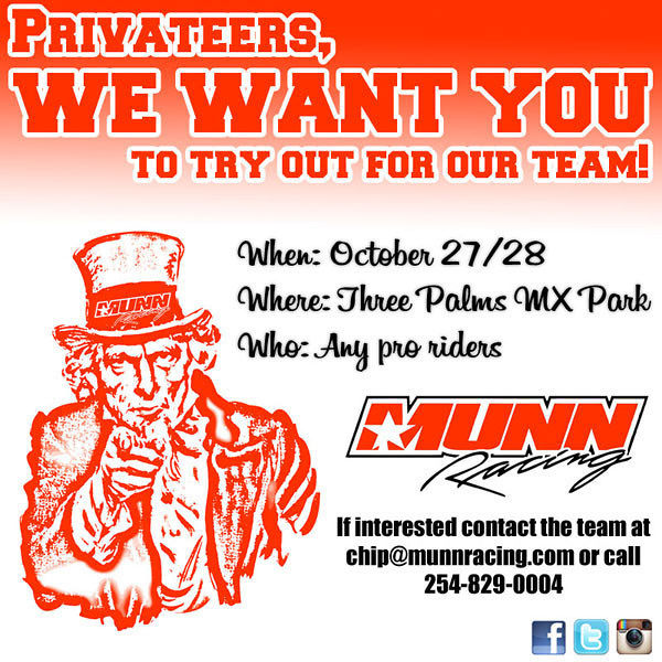 Munn Racing - Calling All Privateers! - Motocross Press Releases - Vital MX