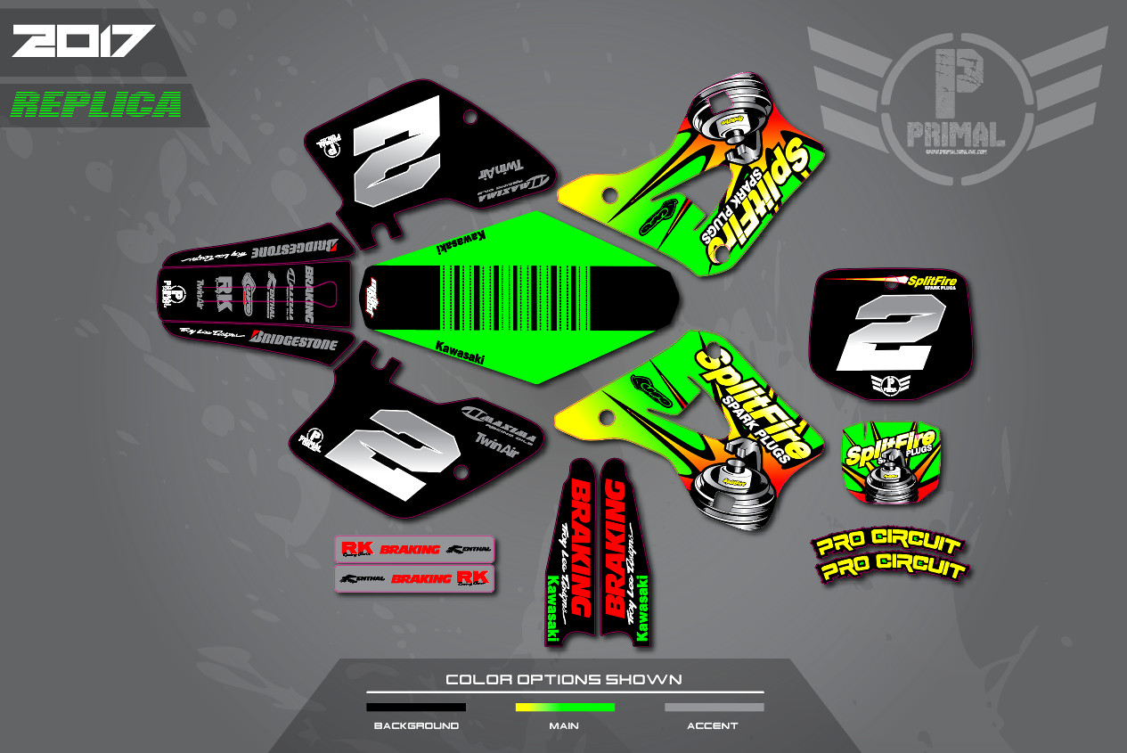 KAWASAKI KX250 KX125 SPLITFIRE GRAPHICS KIT MX GRAPHICS PRIMAL X ...