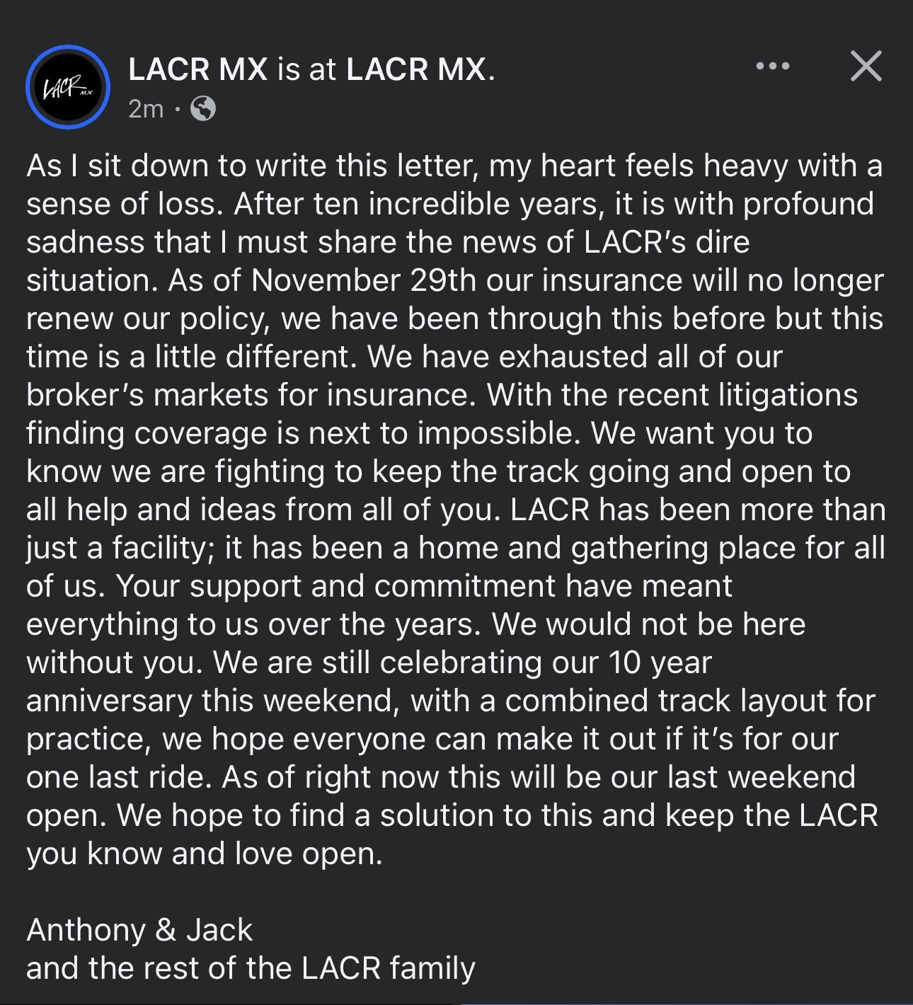 More bad news on a track closure - Moto-Related - Motocross Forums ...